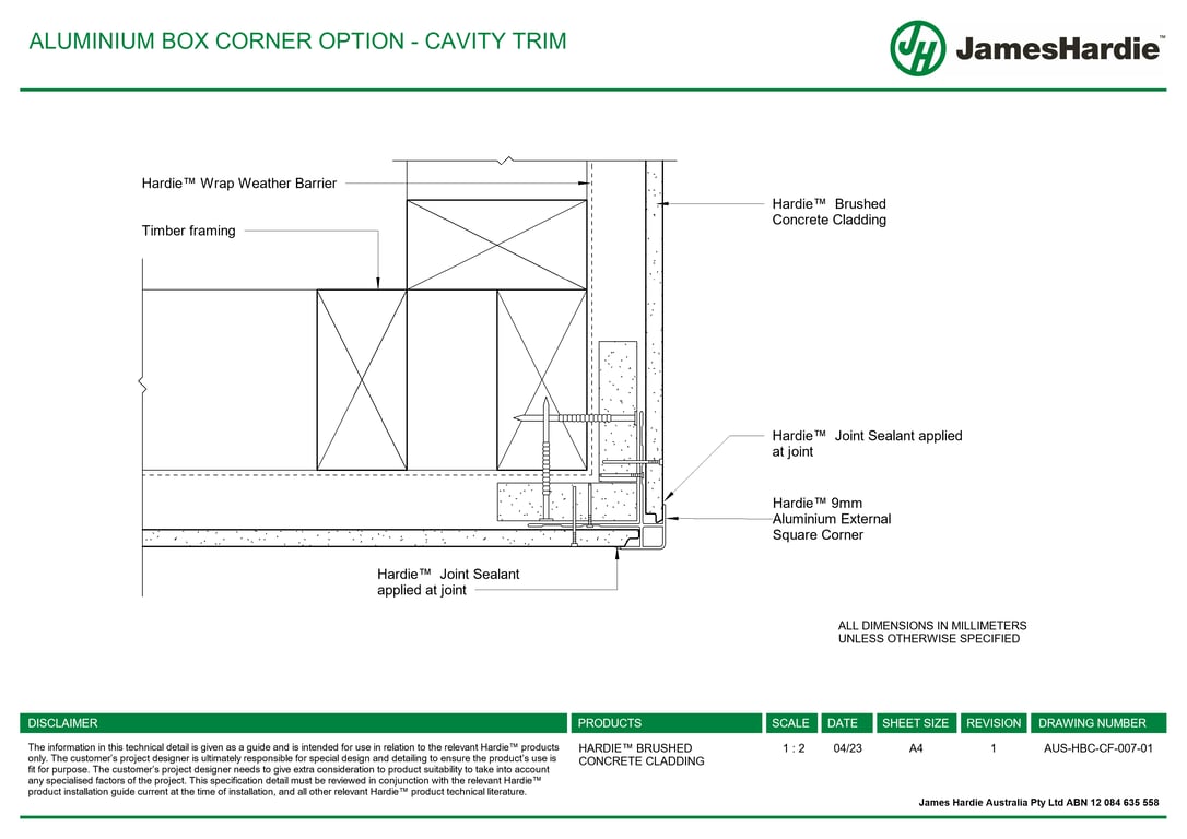 AUS-HBC-CF-007-01 - ALUMINIUM BOX CORNER OPTION - CAVITY TRIM - BIMcontent.com